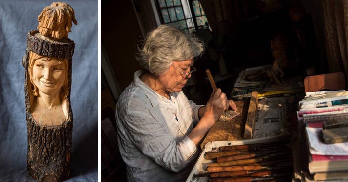 Umelecká rezbárka Deng Daohang mení drevo na unikátne sochy