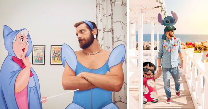Fotografie doplnené o Disney postavičky od ilustrátora Kemo